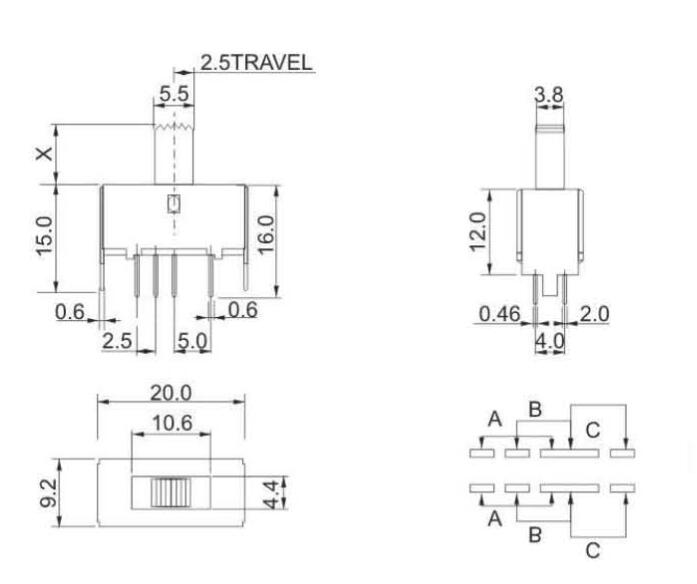 SS-22E01(2P3T)拨动开关 - 颖鑫电子