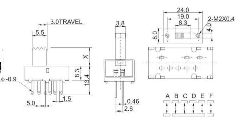 SS-22F02(2P3T)拨动开关【价格 厂家 接线图】-颖鑫电子
