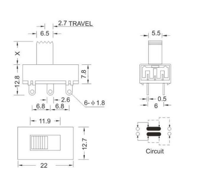 SS-22E26(2P3T)拨动开关