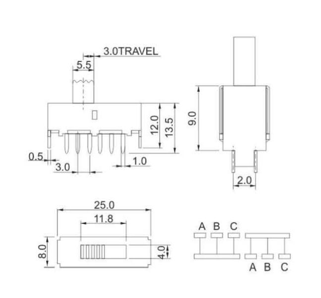 SS-22F03(2P3T)拨动开关 - 颖鑫电子