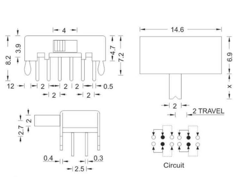 SK-42D02(4P2T)拨动开关 - 颖鑫电子