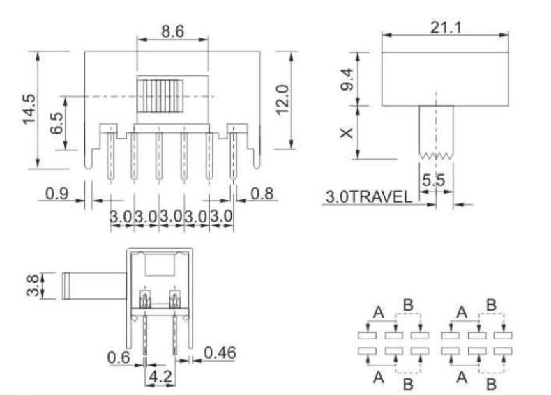 SK-42F01(4P2T)拨动开关 - 颖鑫电子
