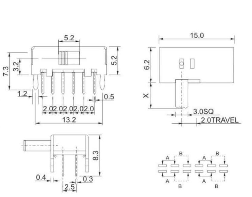 SK-42D01(2P4T)拨动开关 - 颖鑫电子